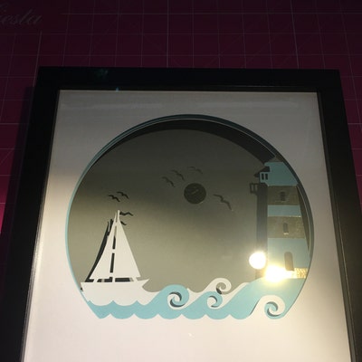 Sea Shadow Box SVG, 3d Papercut SVG, Layered Paper Art Template, Scroll Saw Pattern, Boat and ...