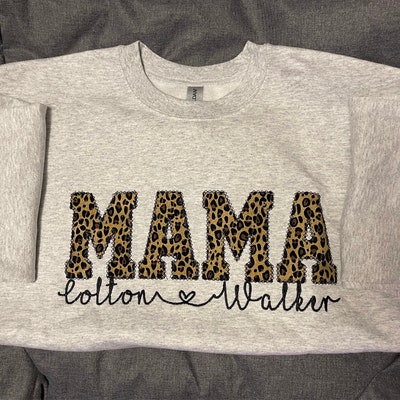 Mama Embroidered Leopard Applique Sweatshirt With Children Name Mama ...