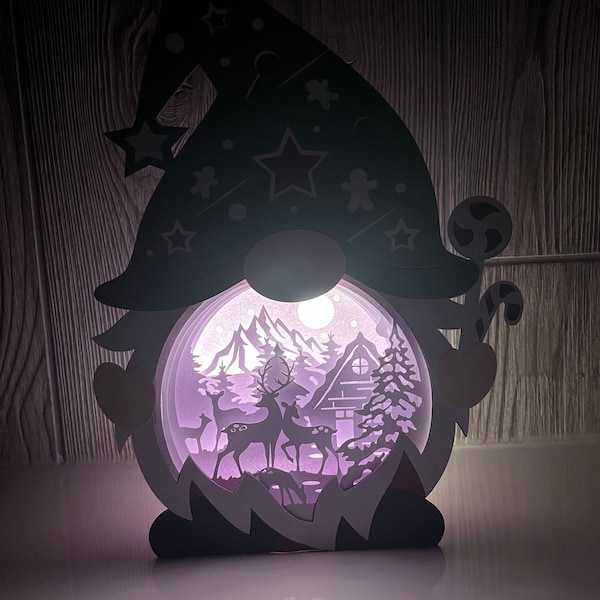 Pack 3 Christmas Gnome Lantern Shadow Box SVG Light Box for Cricut ...