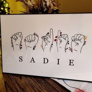 Custom Name Word Print ASL, SASL, Sign Language, Florals, Nursery Decor ...