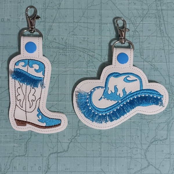 Pretty Cowgirl Cowboy Boots and Hat Pink Key Fob Snap Tab and Eyelet ...