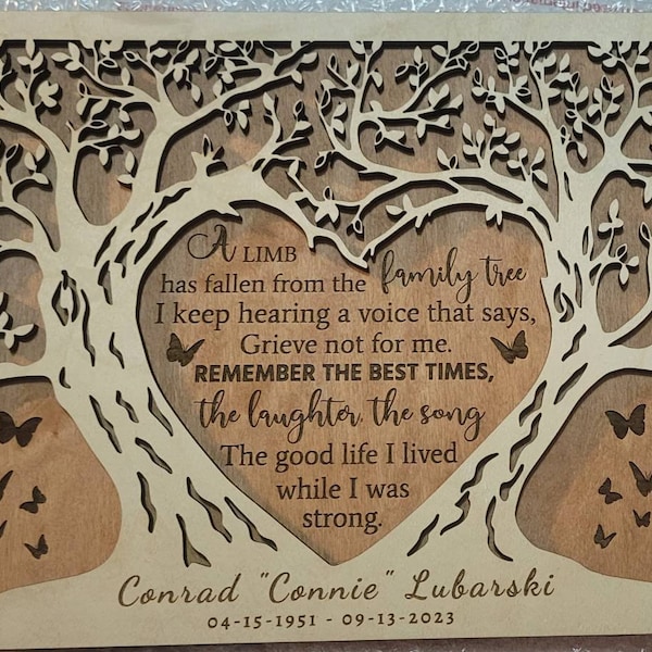 Wood Memorial Plaque Gift - Personalized Bereavement Gift, Sympathy ...