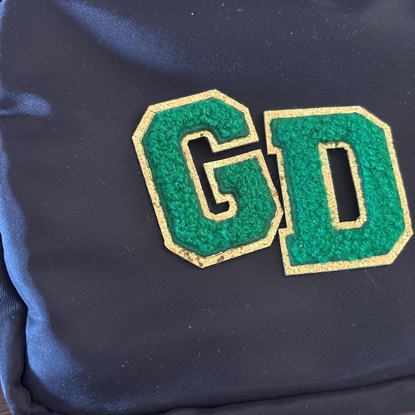 Chenille Letters - Green With Gold Trim - Self Adhesive and Iron on ...