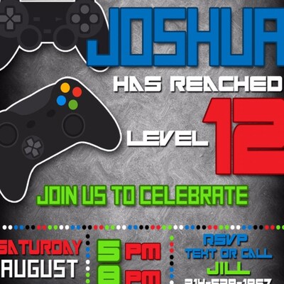 Gaming Invitation, Video Game Invitation, Video Game Birthday, Video ...
