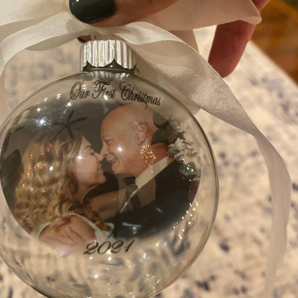 Our First Christmas Photo Ornament Globe, Round Glass Ornament With ...