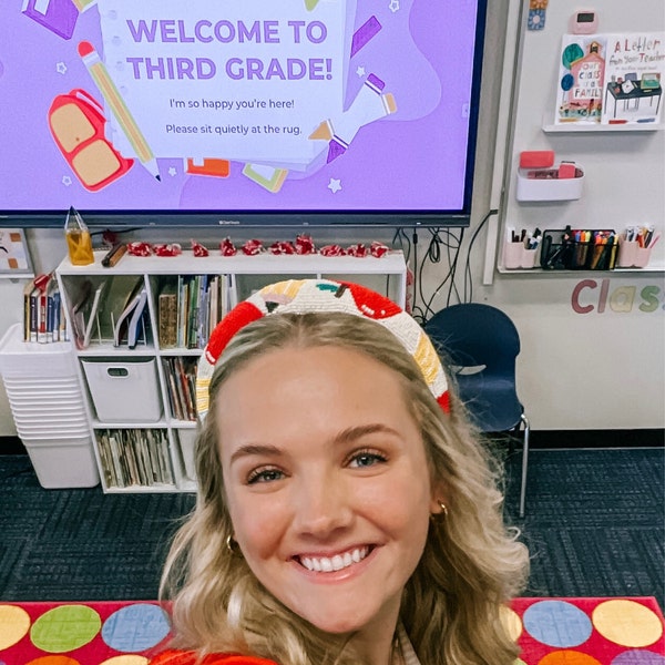 Teacher / Back to School Headband / Beaded / Kitschy Gift / Ivory Red ...