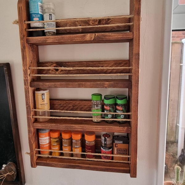 Rustic Reclaimed Wood Spice Rack: Wall Mounted Kitchen Storage - Etsy