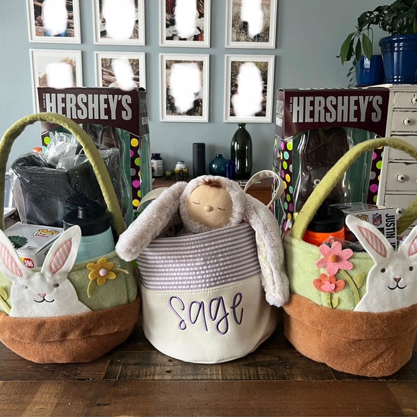 Personalized Seersucker Easter Basket, Kids Seersucker Easter Basket ...
