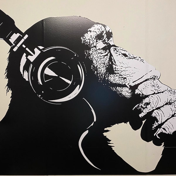 Banksy Wall Decal Thinking Monkey Art Sticker - Dj Chimp the Thinker ...