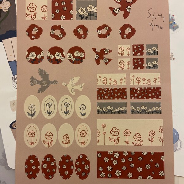 Transparent Aesthetic Floral Stamp Pattern Sticker Sheet, Botanical ...