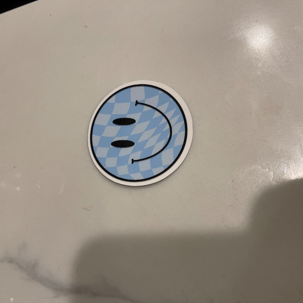 Wavy Checkered Smiley Face Waterproof Sticker: Laptop, Water Bottle (2 ...