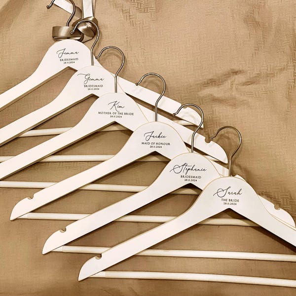 Engraved Hangers for Wedding, Personalised White Coat Hanger for Bride ...