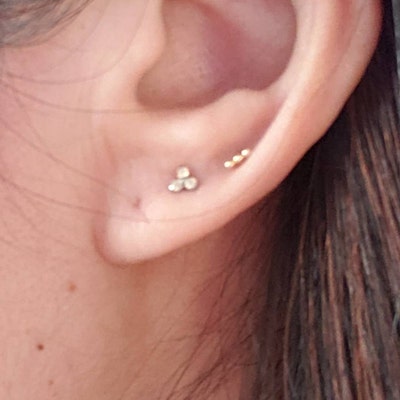 14k Solid Gold Trinity Ball Internally Threaded Labret Stud Earring, 18gauge, Lobe Tragus ...