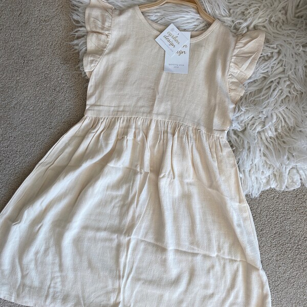 Cream Linen Dress, Girls Linen Dress, Flower Girl Dress, Flowergirl ...