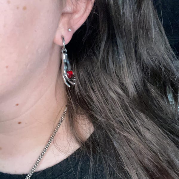 Hand Holding Heart Hoop Earrings, Hand Hoop Earrings, Heart Earrings ...