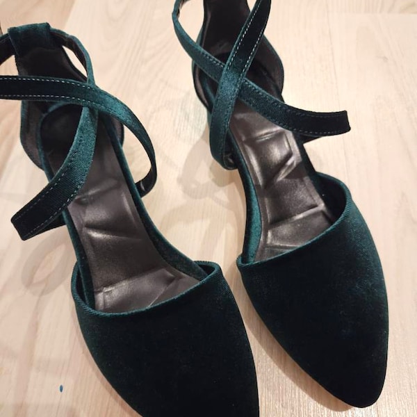 Green Bridal Heels, Emerald Silky Velvet Wedding Shoes, Elegant High ...