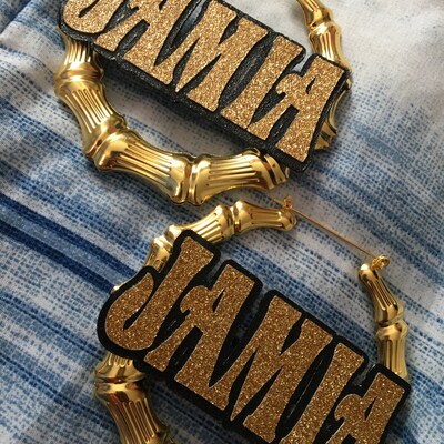 Personazlied Bamboo Earrings Name Bamboo Hoops Name - Etsy