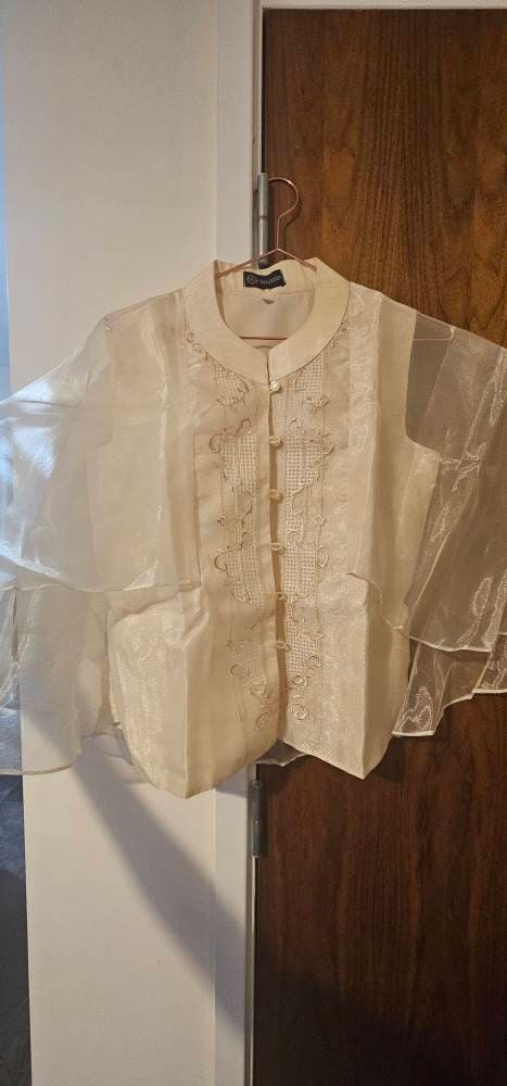 Modern FILIPINIANA Silk Embroidered CAPE Barong - BEIGE