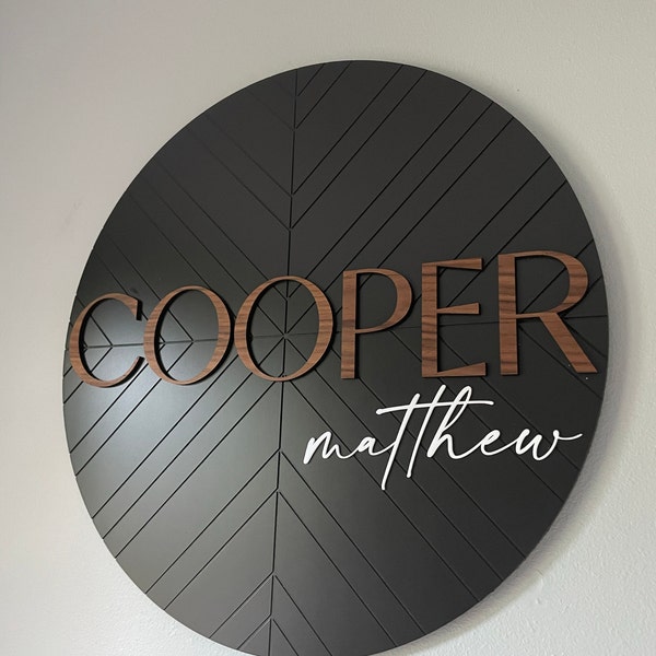 Mid-century Modern Nursery Name Sign, Geometric Round Wooden Decor - Etsy