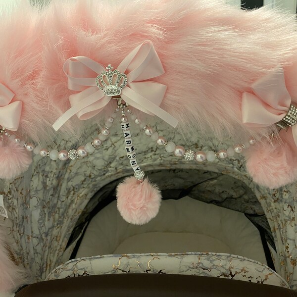 Big Bows Romany Triple Clip Hanging Pram Charm Shamballa Crystal Pearl ...