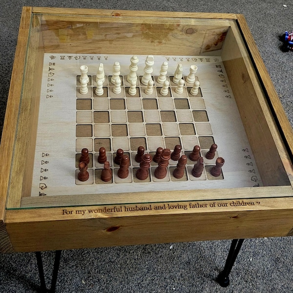 Rustic Chess and Checkers Table With Removable Glass Top - Chess and ...