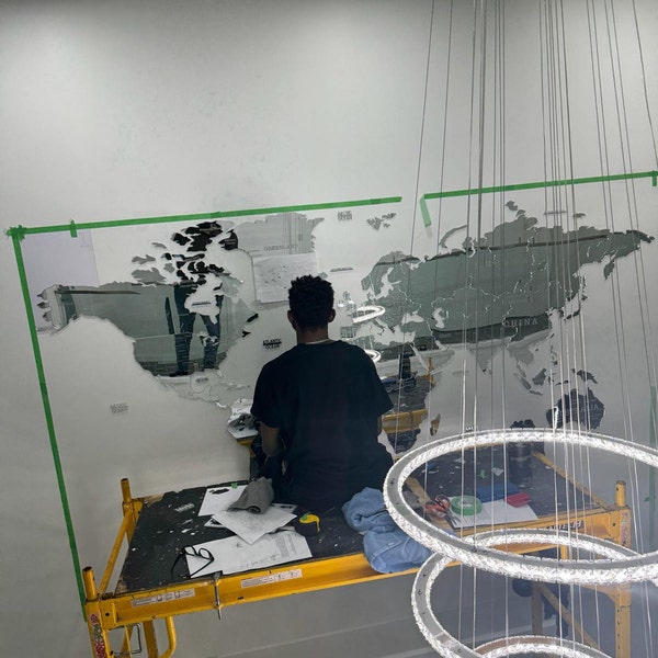 Silver Mirror World Map Wall Art, Map of the World - Etsy