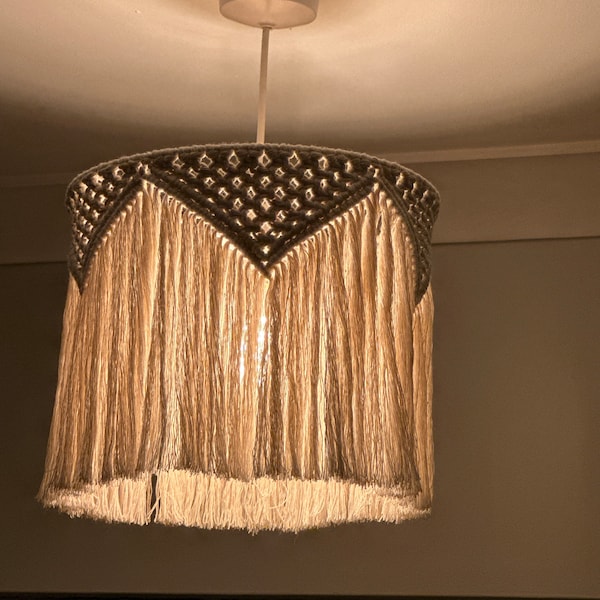 Natural Jute Lampshade, Jute Drum Pendant, Jute Table Lamp, Bohemian ...