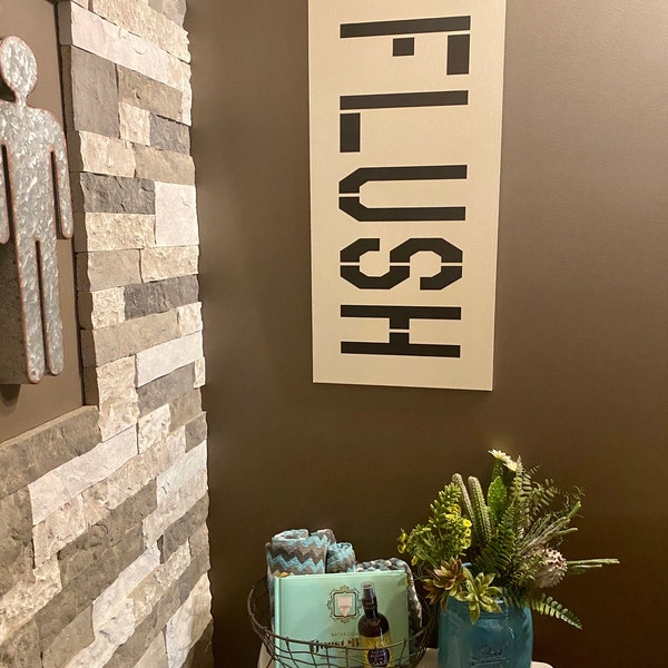 Rustic Bathroom Sign - Flush the Toilet- Bath Wall Art- Kids Bathroom ...