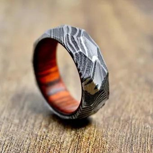 Simple Damascus Ring With Deep Pattern Dome Shape Ring Band for Him ...