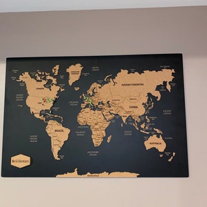 World Map Push Pin World Map Wall Art Wooden Travel Map - Etsy