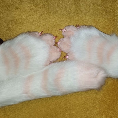 White Purple Pink Stripe Paws, Furry Gloves, Cosplay Gloves, Cat Paws ...