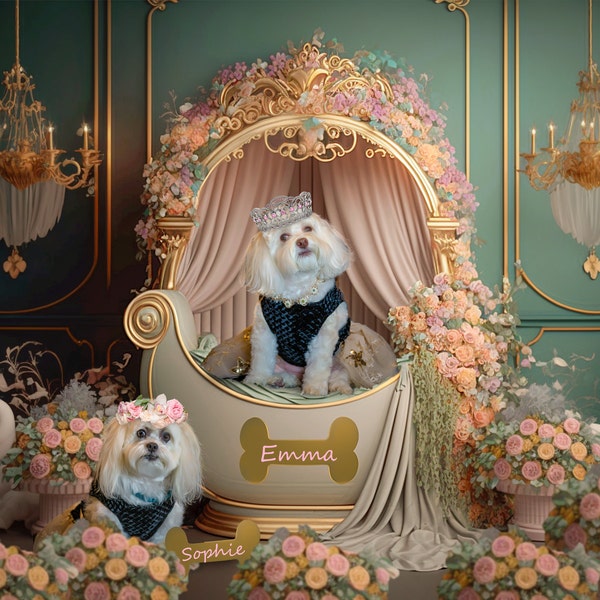 Princess Portrait Digital Backdrop, Dog Bed Background Photography ...