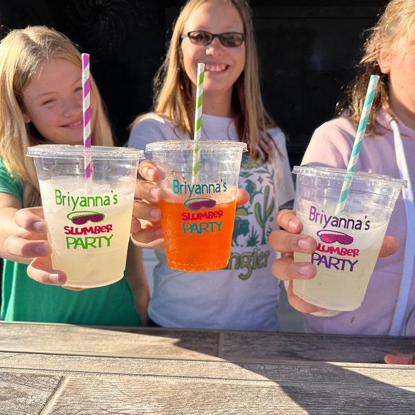 Slumber Party Cups PERSONALIZED NAME Sleepover Disposable With Lids ...