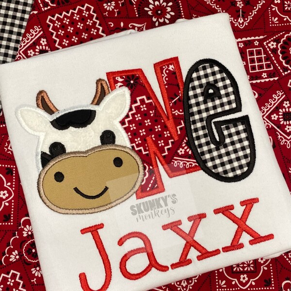 Cow Birthday Applique Number One Machine Embroidery Design Instant ...