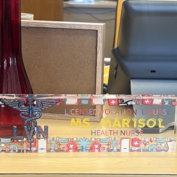 LPN, RN, Nurse Glass Office Desk Name Plate, Clear Personalized ...