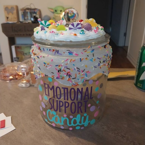 Emotional Support Candy Jar Decor - Sweet Treats Glass Candy Jar Gift ...