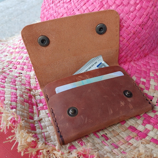 Cognac Color Minimalist Leather Wallet Card Holder, Coins, Slim Minimal ...