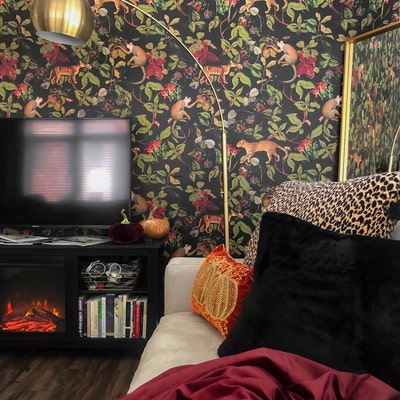 Vintage Dark Botanic Wallpaper:custom Forest Design With Cheetah and ...