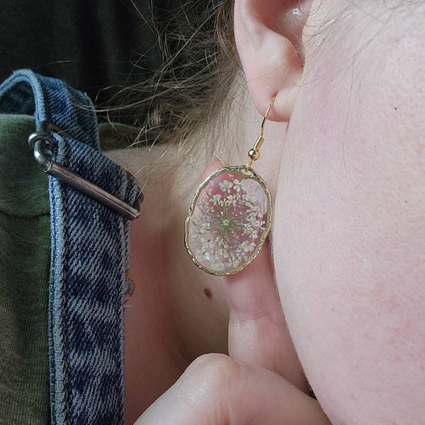 Handmade Dry Pressed Flower Resin Dangle Earring, Abstract Face Dangle ...