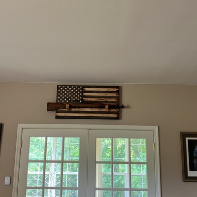 Rustic American Flag Gun Rack. Compound Bow Rack With Military Logo ...