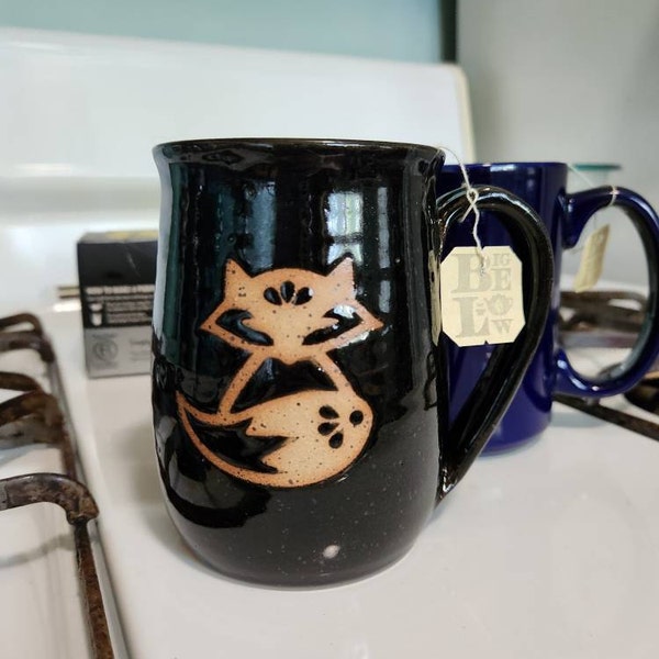 Pottery Mug, Foxy Mug, White Mug, Fox Mug, White Fox Coffee Mug, Black ...