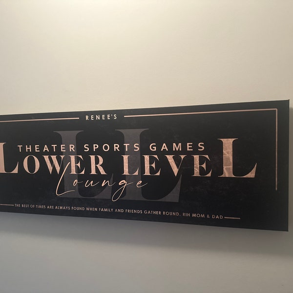 Lower Level Lounge Sign, Custom Lower Level Wall Art, Personalized ...