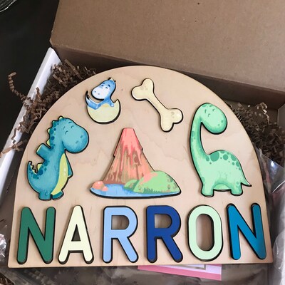 Dinosaur Themed Name Puzzle for Toddlers. Great Gift and Learning Tool ...