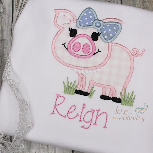 Pig With Bow, Applique Design, Instant Download, 5x5, 6x6, 7x7, 8x8 - Etsy