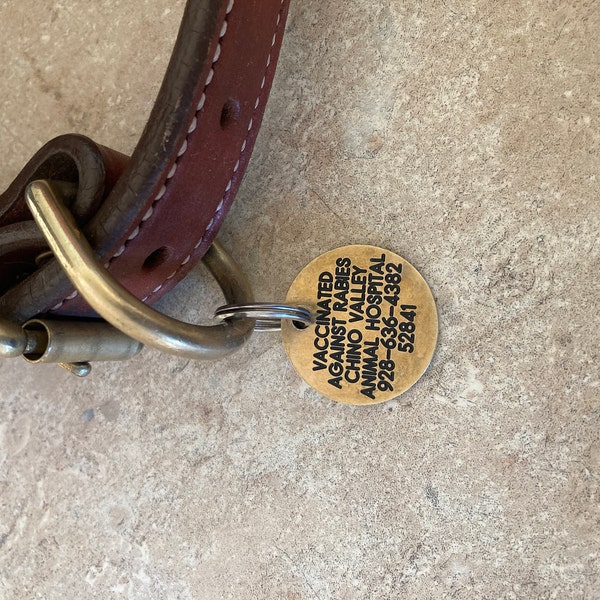 Deeply Engraved Solid Brass Dog Tag, 27mm Round - Etsy