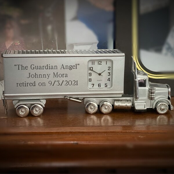 Silver Metal Semi Truck Mini Desk Clock - Engraved Personalized Desktop ...