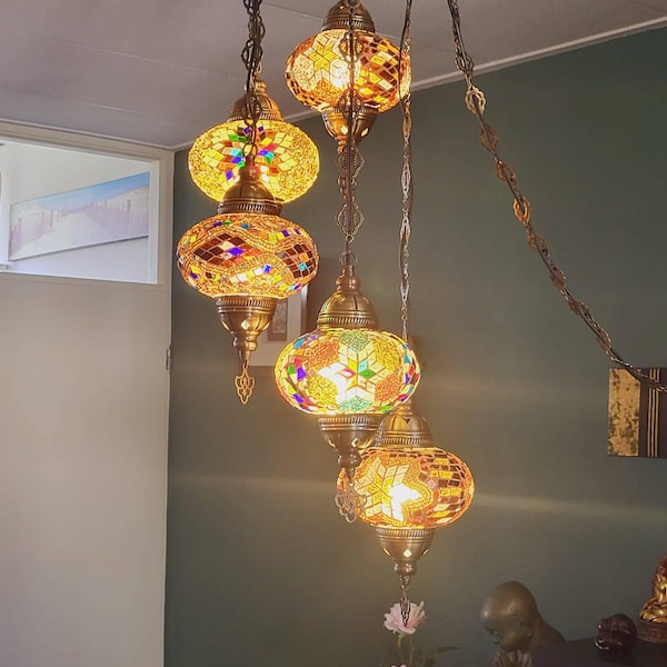 Turkish Ceiling Lighting, Turkish Pendant Lamp, 3 Globe Mosaic Hanging ...