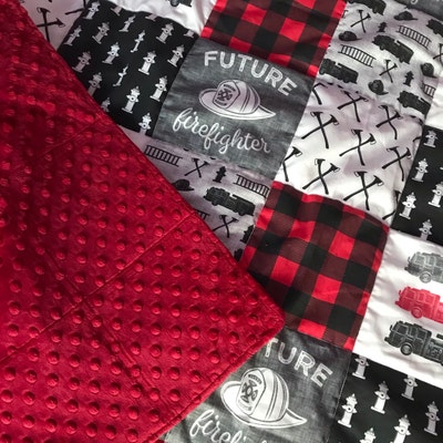 Firefighter Quilt Panel Fabric Wholecloth Red and Black Firefighter by ...