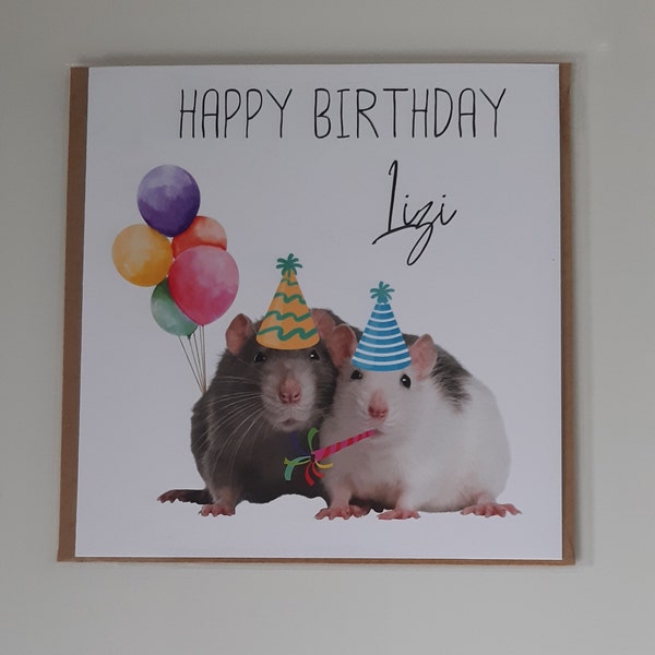 Birthday Card With Cute Rats and Party Hats, Rats Greeting Card, Rats ...
