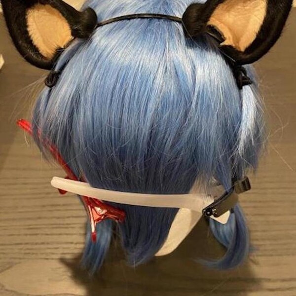 Fluffy Black Wolf Ears Leather/ Realistic Cosplay Kitten Pet Play Furry ...